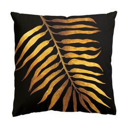 Bilderwelten Dekokissen gold Tropisch - Gold - Palmenblatt II auf Schwarz - Pflanzen Sofakissen Bezug & F&uuml;llung in 40x40 50x50 60x60