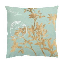Bilderwelten Dekokissen Kissenbezug t&uuml;rkis Vintage - Goldene Bl&auml;tter auf Turquoise II - Pflanzen Sofakissen Bezug & F&uuml;llung in 40x40 50x50 60x60