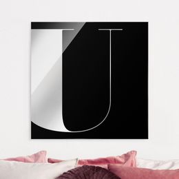 Bilderwelten Glasbild Buchstaben & Zahlen modern schwarz weiss Glas Wandbild - Antiqua Letter U Schwarz - Deko Jugendzimmer