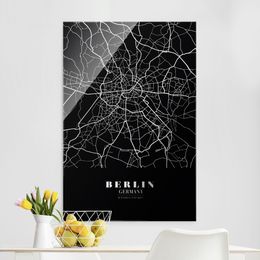 Bilderwelten Glasbild Spr&uuml;che Illustration schwarz weiss Glas Wandbild - Stadtplan Berlin - Klassik Schwarz - Berlin Wohnzimmer Schlafzimmer