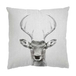 Bilderwelten Dekokissen Kissenbezug schwarz weiss Tiere Motiv - Hirsch Heinrich Schwarz Wei&szlig; - Hirsch Sofakissen Bezug & F&uuml;llung in 40x40 50x50 60x60