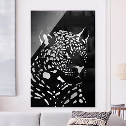 Bilderwelten Glasbild Tiere Illustration schwarz Glas Wandbild - Safari Tiere - Portrait Leopard Schwarz - Deko Wohnzimmer Schlafzimmer