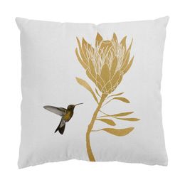 Bilderwelten Dekokissen Kissenbezug gold Tiere Tropisch - Kolibri und tropische goldene Bl&uuml;te - Pflanzen Sofakissen Bezug & F&uuml;llung in 40x40 50x50 60x60
