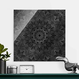 Bilderwelten Glasbild Spirituell Illustration silber Glas Wandbild - Mandala Stern Muster silber schwarz - Ornamente Wohnzimmer Schlafzimmer