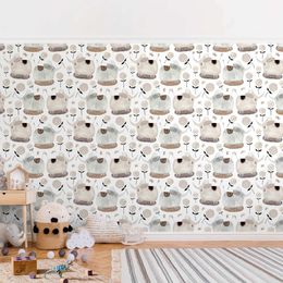 Bilderwelten Fototapete Tiere Tropisch Wandtapete beige - Elefanten und Blumen - Pflanzen Kinderzimmer Baby M&auml;dchen Jungen