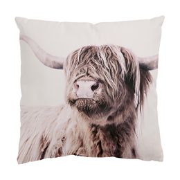 Bilderwelten Dekokissen beige Tiere Motiv - Hochlandrind Frida in Beige - Bett Couch Sofakissen Bezug & F&uuml;llung in 40x40 50x50 60x60