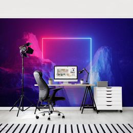 Bilderwelten Fototapete Vliestapete Neon Art 3D-Effekt blau - Quadratisches Neonlicht - Deko Jugendzimmer