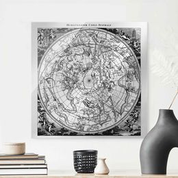 Bilderwelten Glasbild Himmel Vintage schwarz weiss Glas Wandbild - Die s&uuml;dliche Hemisph&auml;re - Himmel Wohnzimmer Schlafzimmer