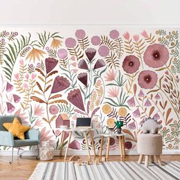 Bilderwelten Fototapete Blumen Illustration Aquarell rosa - Claudia Voglhuber - Blumenmeer - Deko Wohnzimmer Schlafzimmer