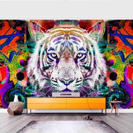 Bilderwelten Fototapete Tiere Abstrakt Graffiti bunt - Street Art Tiger - Tiger Jugendzimmer