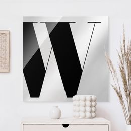 Bilderwelten Glasbild Buchstaben & Zahlen modern schwarz weiss Glas Wandbild - Antiqua Letter W - Deko Jugendzimmer
