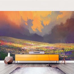 Bilderwelten Fototapete Blumen Illustration Wandtapete bunt - Gemalte Anime Landschaft - Blumenwiese Jugendzimmer