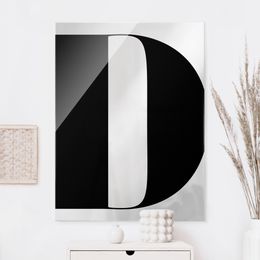 Bilderwelten Glasbild Buchstaben & Zahlen modern schwarz weiss Glas Wandbild - Antiqua Letter D - Deko Jugendzimmer