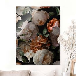 Bilderwelten Glasbild Blumen Vintage beige Glas Wandbild - Rote Rosen mit Wei&szlig;en Rosen - Rose Wohnzimmer Schlafzimmer