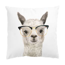 Bilderwelten Dekokissen weiss Tiere Illustration - Hippes Lama mit Brille I - Bett Couch Sofakissen Bezug & F&uuml;llung in 40x40 50x50 60x60