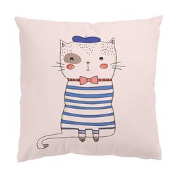 Bilderwelten Dekokissen rosa Tiere Illustration - Katze in Frankreich - Katze Sofakissen Bezug & F&uuml;llung in 40x40 50x50 60x60