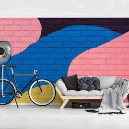 Bilderwelten Fototapete Vliestapete Fotomontage Steinoptik blau - Bunte Ziegelwand in Blau und Rosa - Beton Jugendzimmer