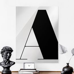 Bilderwelten Glasbild Buchstaben & Zahlen modern schwarz weiss Glas Wandbild - Antiqua Letter A - Deko Jugendzimmer
