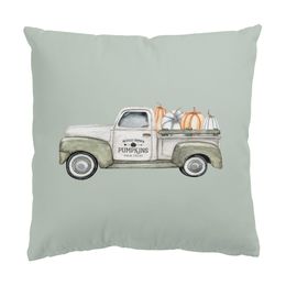 Bilderwelten Dekokissen Kissenbezug grau Kulinarisch Illustration Aquarell - Truck mit K&uuml;rbissen - Autos Sofakissen Bezug & F&uuml;llung in 40x40 50x50 60x60