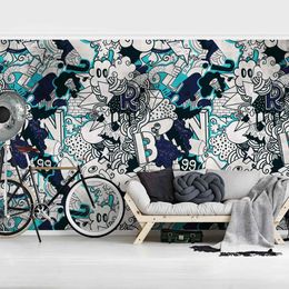 Bilderwelten Fototapete Sport Industrial Graffiti blau - Graffiti Art Skater Doodle - Skating Jugendzimmer