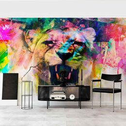 Bilderwelten Fototapete Tiere Abstrakt Graffiti bunt - Street Art L&ouml;win - L&ouml;we Jugendzimmer