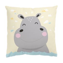 Bilderwelten Dekokissen Kissenbezug grau Tiere Illustration - Das gl&uuml;ckliche Nilpferd - Bett Couch Sofakissen Bezug & F&uuml;llung in 40x40 50x50 60x60