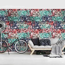 Bilderwelten Fototapete Spr&uuml;che Shabby Graffiti bunt - Graffiti Art Tagged Wall - Spr&uuml;che Jugendzimmer