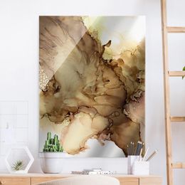 Bilderwelten Glasbild originell Abstrakt braun Glas Wandbild - Goldbraune Explosion II - Deko Wohnzimmer Schlafzimmer