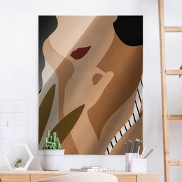 Bilderwelten Glasbild Portrait Illustration beige Glas Wandbild - Illustration Frauenportrait - Deko Wohnzimmer Schlafzimmer