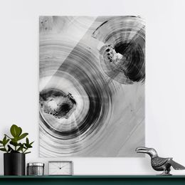 Bilderwelten Glasbild originell Abstrakt schwarz weiss Glas Wandbild - Geschwungene Kreise Schwarz Wei&szlig; - Deko Wohnzimmer Schlafzimmer