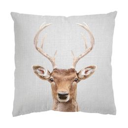 Bilderwelten Dekokissen schwarz weiss Tiere Motiv - Hirsch Heinrich - Hirsch Sofakissen Bezug & F&uuml;llung in 40x40 50x50 60x60