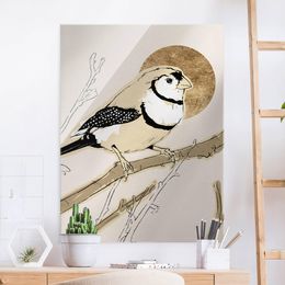 Bilderwelten Glasbild Tiere Vintage gold Glas Wandbild - Vogel vor goldener Sonne III - Retro Wohnzimmer Schlafzimmer