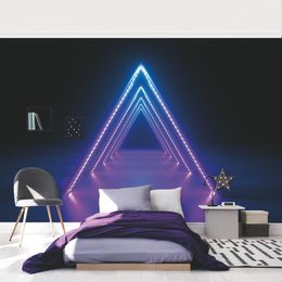 Bilderwelten Fototapete Vliestapete Neon Art 3D-Effekt blau - Neon Dreieck - Deko Jugendzimmer