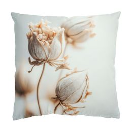 Bilderwelten Dekokissen Kissenbezug beige Blumen Tropisch - Knospen und Bl&uuml;ten - Gr&auml;ser Sofakissen Bezug & F&uuml;llung in 40x40 50x50 60x60