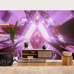 Bilderwelten Fototapete Vliestapete Neon Art 3D-Effekt rosa - Neonlichter im Dreieck - Deko Wohnzimmer Schlafzimmer