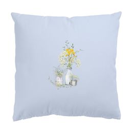 Bilderwelten Dekokissen blau Blumen Illustration Aquarell - Cottage Spring - Blumenvase - Bett Couch Sofakissen Bezug & F&uuml;llung in 40x40 50x50 60x60