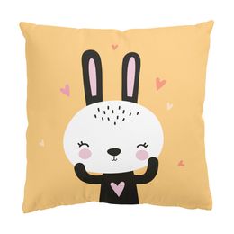 Bilderwelten Dekokissen Kissenbezug gelb Tiere Illustration - Das gl&uuml;ckliche H&auml;schen - Bett Couch Sofakissen Bezug & F&uuml;llung in 40x40 50x50 60x60