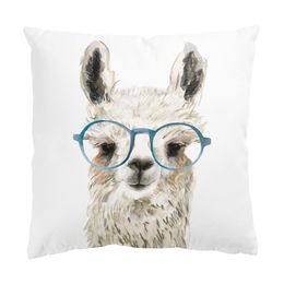 Bilderwelten Dekokissen Kissenbezug weiss Tiere Illustration - Hippes Lama mit Brille III - Bett Couch Sofakissen Bezug & F&uuml;llung in 40x40 50x50 60x60