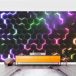 Bilderwelten Fototapete Vliestapete Neon Art 3D-Effekt bunt - Strukturierte Hexagone mit Neonlicht - Deko Jugendzimmer