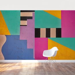Bilderwelten Fototapete originell Shabby Wandtapete bunt - Big Bold Color Block Concrete - Geometrisch Jugendzimmer
