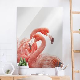 Bilderwelten Glasbild Tiere Motiv pink Glas Wandbild - Zwei Flamingos - V&ouml;gel Wohnzimmer Schlafzimmer