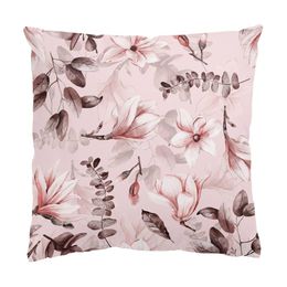 Bilderwelten Dekokissen rosa Blumen Illustration Aquarell - Bl&uuml;ten mit Grauen Bl&auml;ttern vor Rosa - Rose Sofakissen Bezug & F&uuml;llung in 40x40 50x50 60x60