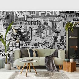 Bilderwelten Fototapete Buchstaben & Zahlen Motiv Wandtapete schwarz weiss - Alte Plakatwand Schwarz-Wei&szlig; - Deko Jugendzimmer