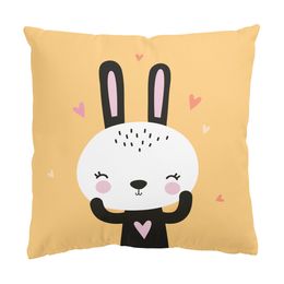 Bilderwelten Dekokissen gelb Tiere Illustration - Das gl&uuml;ckliche H&auml;schen - Bett Couch Sofakissen Bezug & F&uuml;llung in 40x40 50x50 60x60