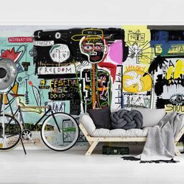 Bilderwelten Fototapete Vliestapete Industrial Steinoptik bunt - Abstract Graffiti Art - Backstein Jugendzimmer