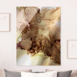 Bilderwelten Glasbild originell Abstrakt braun Glas Wandbild - Goldbraune Explosion I - Deko Wohnzimmer Schlafzimmer