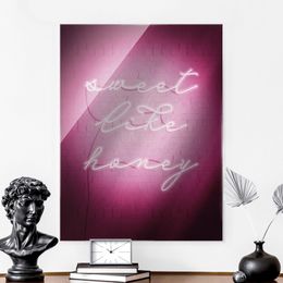 Bilderwelten Glasbild Motiv pink Glas Wandbild - Neon Schriftzug - sweet like honey - Deko Jugendzimmer