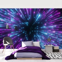 Bilderwelten Fototapete Himmel Neon Art 3D-Effekt blau - Neon Feuerwerk - Himmel Jugendzimmer