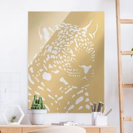Bilderwelten Glasbild Tiere Illustration beige Glas Wandbild - Safari Tiere - Portrait Leopard Beige - Deko Jugendzimmer