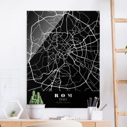 Bilderwelten Glasbild Spr&uuml;che Illustration schwarz weiss Glas Wandbild - Stadtplan Rom - Klassik Schwarz - Karten Wohnzimmer Schlafzimmer